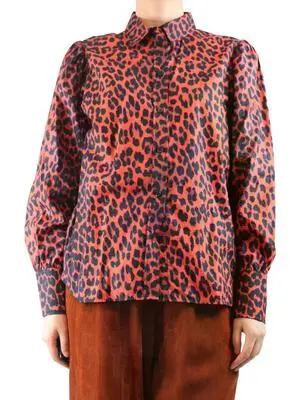GANNI Leopard Print Shirt - Red