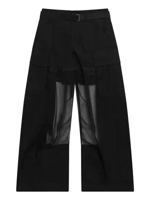 Sacai Cotton Cargo Trousers With Semi-sheer Insert - Black