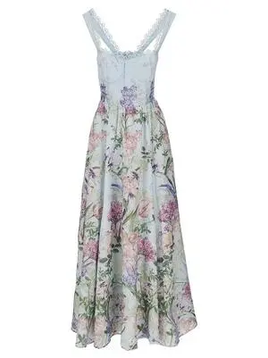 Charo Ruiz Ibiza Crissy Floral Print Maxi Dress With Lace Trim - Blue