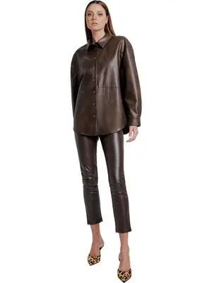 Bardot Jaedon Vegan Leather Shirt - Dark Choco