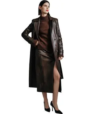 Bardot Dante Vegan Leather Midi Skirt - Dark Choco