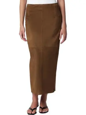 Nour Hammour Suede Maxi Skirt With Back Zip And Rear Slit Brown