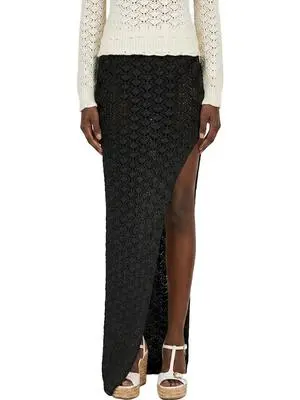 Blumarine Crochet Maxi Skirt With Side Slit - Black