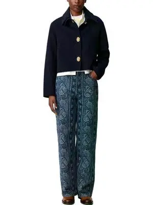 Claudie Pierlot Cropped Corduroy Collar Jacket - Blue