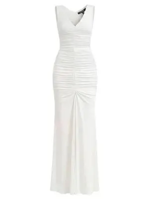 TOCCIN Inez Ruched V-neck Dress - White