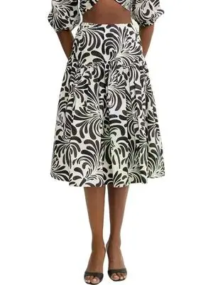 TWINSET Graphic Print Puff-sleeve Midi Skirt Set - White