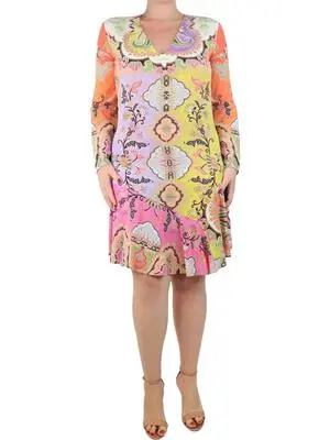 Etro Paisley Floral Print V-neck Dress - Orange