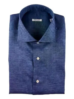 FRAY Slub-texture Spread-collar Shirt - Blue
