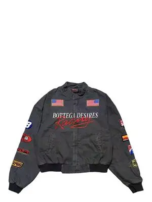 BOTTEGA DESIRES Embroidered Logo Denim Jacket - Grey