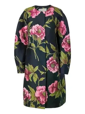 Carolina Herrera Peony Jacquard Cocoon Coat - Blue