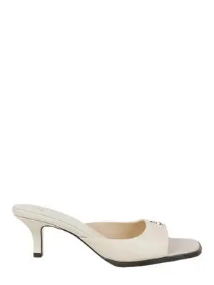 Patrizia Pepe White Leather Logo Plaque Sandals - Neutrals