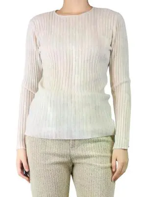 ALLUDE Ribbed Cashmere Crew Neck Sweater - Neutrals