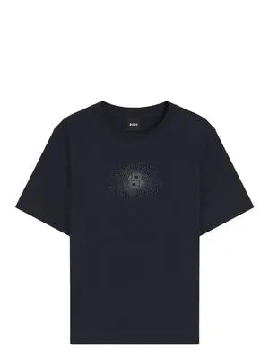 BOSS Regular-fit Cotton T-shirt With Double B Monogram Embroidery - Dark Blue