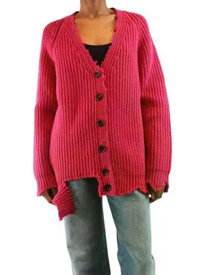 Marni Distressed Chunky Knit V-neck Cardigan - Purple