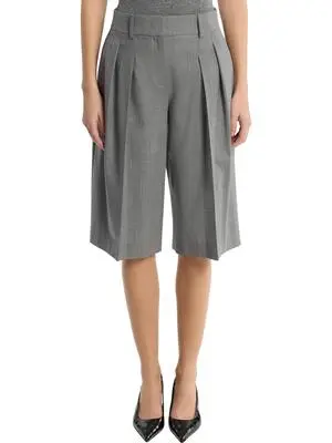 Michael Kors Pleated Wool Blend Trouser Shorts - Grey