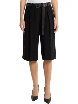 Michael Kors Pleated Wool Blend Trouser Shorts - Black