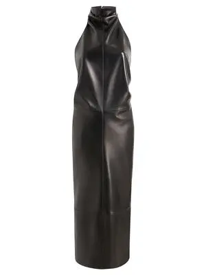 Khaite Roxanne Leather Halterneck Maxi Dress - Black