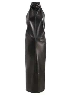 Khaite Roxanne Leather Halterneck Maxi Dress - Black