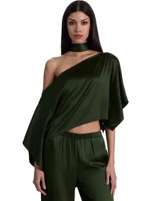 Alice + Olivia Rita Draped One-shoulder Top With Scarf - Dark Fern