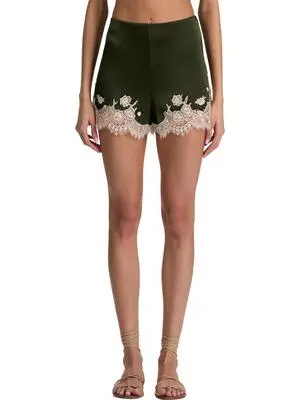 Alice + Olivia Elissa Lace Trim Shorts - Dark Fern
