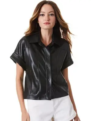 Alice + Olivia Edyth Vegan Leather Cropped Top - Black