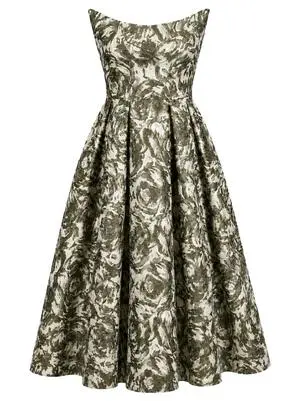 SARVIN Tala Corset Midi Dress In Gold Floral Jacquard - Yellow