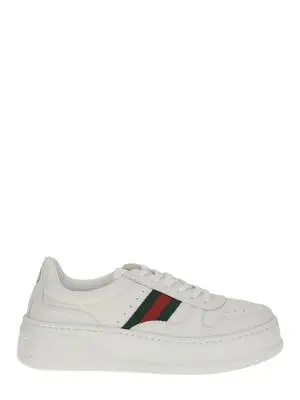 Gucci Oversized Sole Leather Sneakers With Web Detail - White