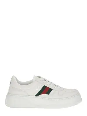 Gucci Oversized Sole Leather Sneakers With Web Detail - White