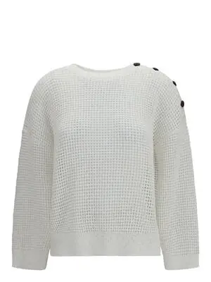 Brunello Cucinelli Openwork Sweater With Shoulder Buttons - White
