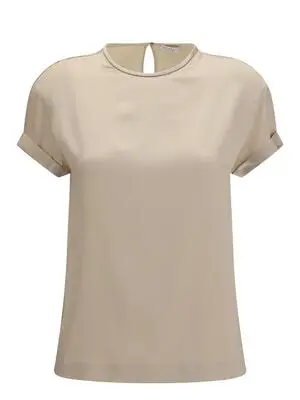 Brunello Cucinelli Silk Blouse With Monili Chain - Beige