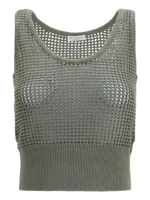 Brunello Cucinelli Perforated Sequin Tank Top - Khaki