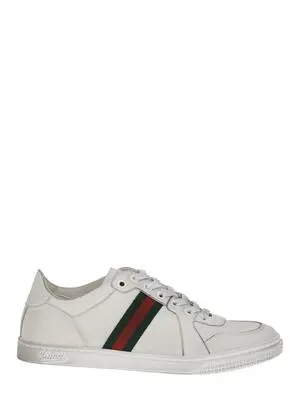 Gucci Stretch Leather Lace-up Sneakers With Web Detail - White