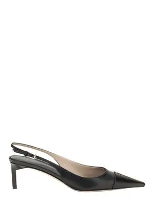 TOM FORD Leather Slingback Pumps With Gold Tone T Logo - Black