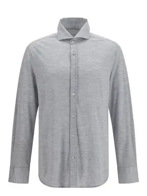 Brunello Cucinelli Silk And Cotton Jersey Shirt With Spread Collar - Grey