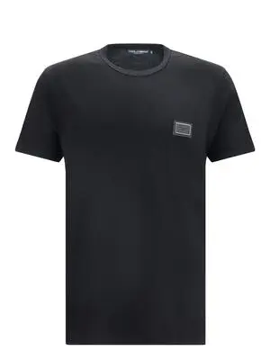 Dolce & Gabbana Cotton T-shirt With Logo Plaque - Black