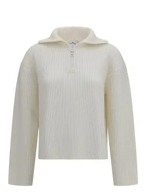 COURREGES Courrèges Ribbed Merino Wool Zip Sweater White