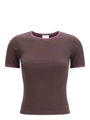 COURREGES Cotton T-shirt With Embroidered Logo - Brown