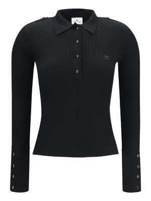 COURREGES Courrèges Ribbed Knit Polo Shirt With Buttoned Details Black