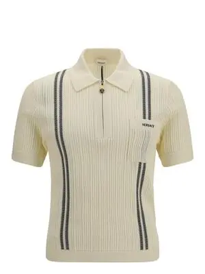 Versace Jacquard Cotton Knit Polo - Cream