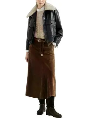 Brunello Cucinelli Fluid Corduroy Flute Skirt With Monili - Brown