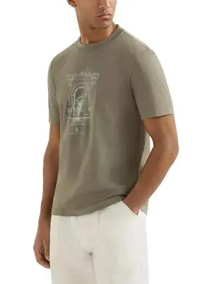 Brunello Cucinelli Cotton Jersey Crew Neck T-shirt With Print - Green
