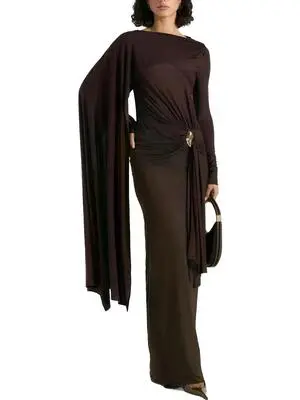 Manière De Voir Manier De Voir Edena Asymmetric Ruched Draped Maxi Dress - Brown