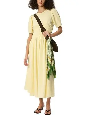 Whistles Gathered Textured Midi Dress - Butter