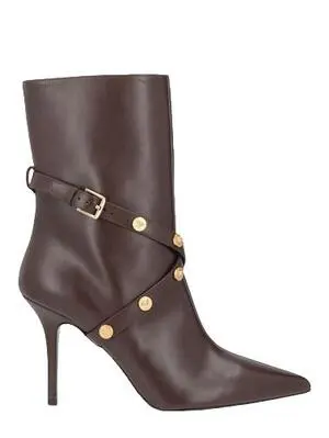 Versace Leather Ankle Boots With Studded Straps - Brown