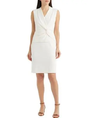 Anne Klein Twist Front Sheath Dress - White Dove