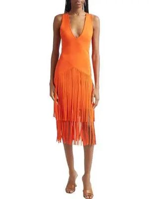 TOCCIN Toccini Patricia Seamed Fringe Hem Midi Dress - Flame