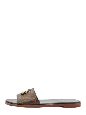 LOUIS VUITTON Lock It Monogram Canvas Slide Sandals - Brown