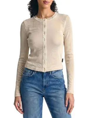 Brooklyn Industries Button Front Long Sleeve Rib Top - Sandshell