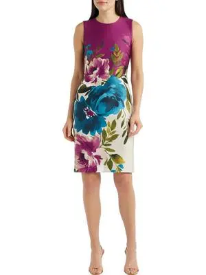 Anne Klein Sleeveless Sheath Dress With Floral Print - Beet Multi