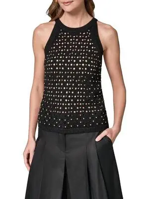 Donna Karan New York Cotton Blend Sweater Vest With Embellishments - Black